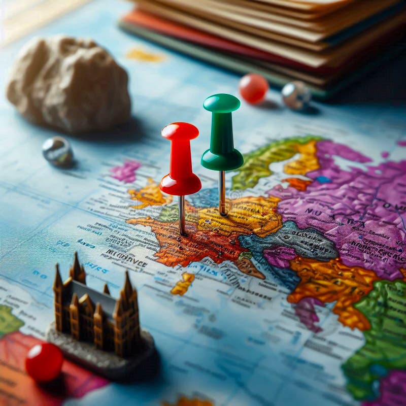 Travel Concept. Mark Locations on the Map Using Colored Pins Stock ...