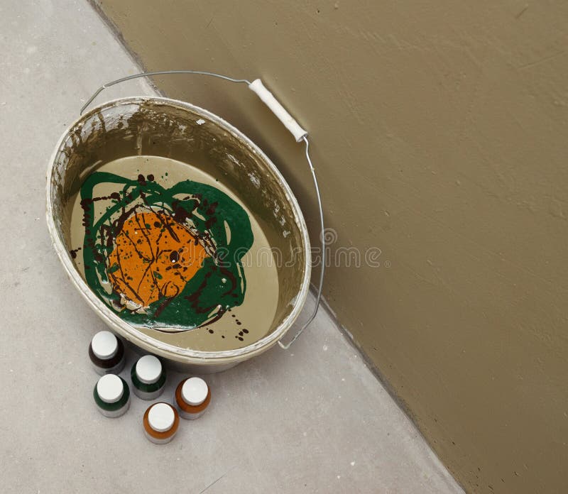 Process of Mixing Interior Paint in Bucket with Bottles of Colorants by ...