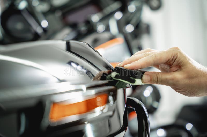 The Process of Nano Coating Motorcycle Applying Soft Fiber Sponge Stock ...