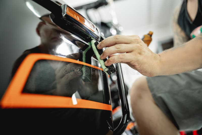 The Process of Nano Coating Motorcycle Applying Soft Fiber Sponge Stock ...