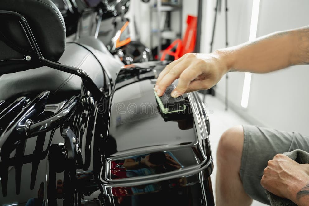 The Process of Nano Coating Motorcycle Applying Soft Fiber Sponge Stock ...