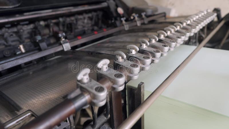 Process of Offset Print on Vintage Old Printing Conveyor Machine in ...