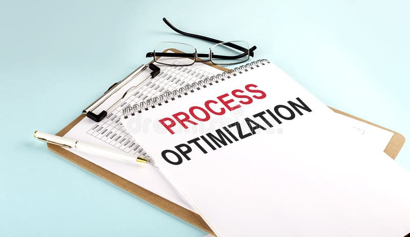 Process Optimization Text on Notepad on Clipboard with Chart on Blue ...