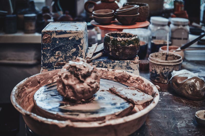 Process of Pottering with One Pensive Man. Stock Image - Image of ...