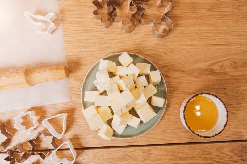 The Process of Preparing a Cookies in the Kitchen. on a Wooden Table of ...