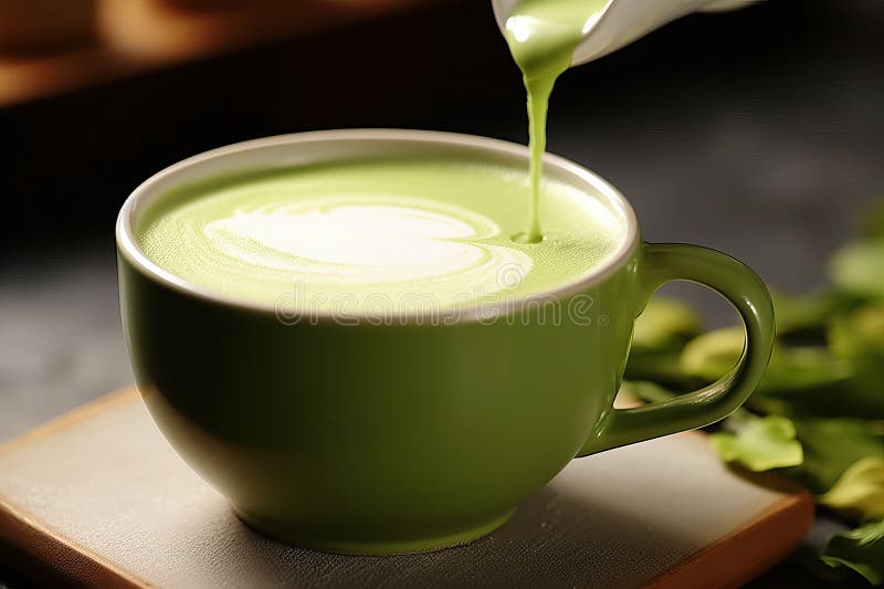 Process of Preparing a Delicious Matcha Latte. the Pouring of the Latte ...