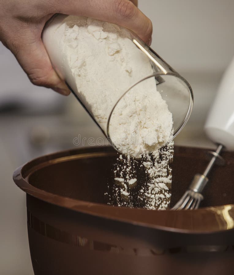 The Process of Preparing Dough in a Cup Stock Photo - Image of bowl ...