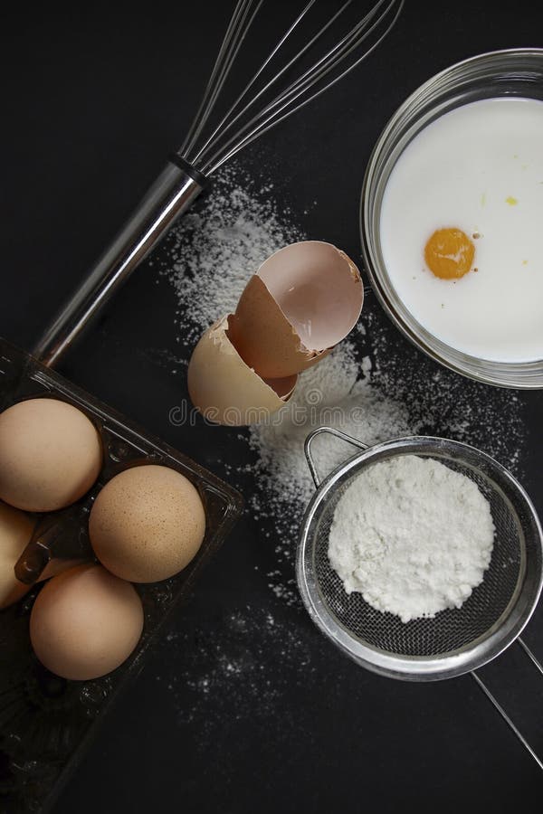 The Process of Preparing Dough with Egg, Milk, Flour and Tools for ...