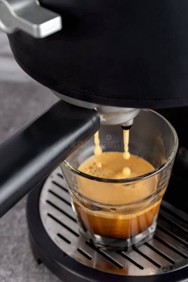 Process of Preparing Espresso with Coffe Machine. Stock Image - Image ...