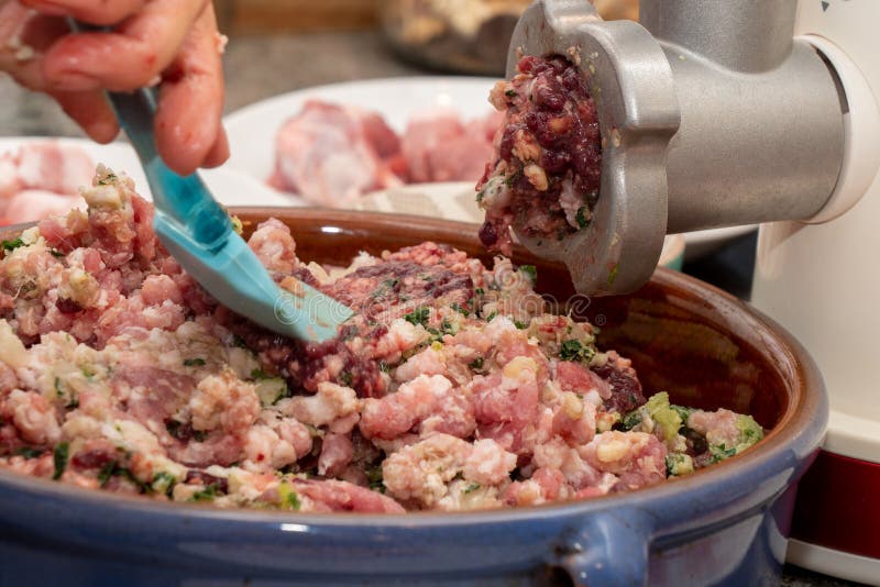 Process of Preparing Forcemeat by Means of a Meat Grinder Stock Image ...