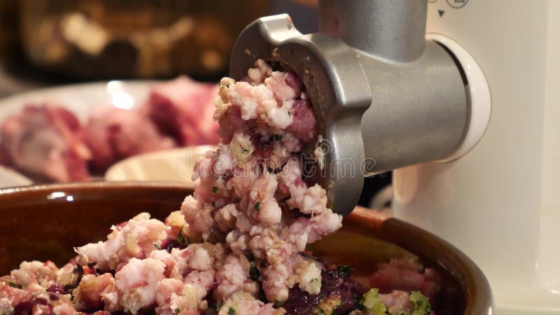 Process of Preparing Forcemeat by Means of a Meat Grinder Stock Footage ...