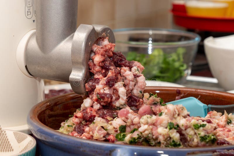 Process of Preparing Forcemeat by Means of Meat Grinder Stock Image ...