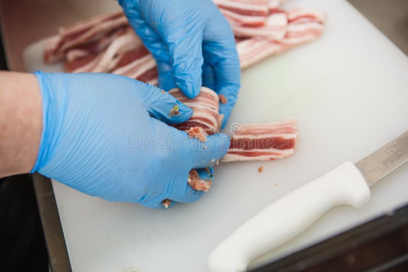 The Process of Preparing Meat Products. Stock Image - Image of cook ...