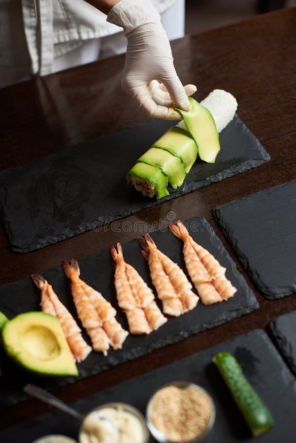 Process of Preparing Rolling Sushi Stock Image - Image of delicious ...