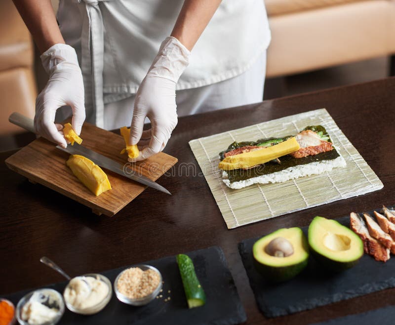 Process of Preparing Rolling Sushi Stock Image - Image of cooking ...