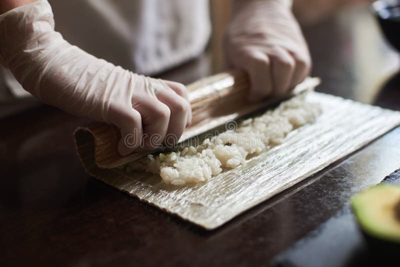 Process of Preparing Rolling Sushi Stock Photo - Image of dish, fresh ...
