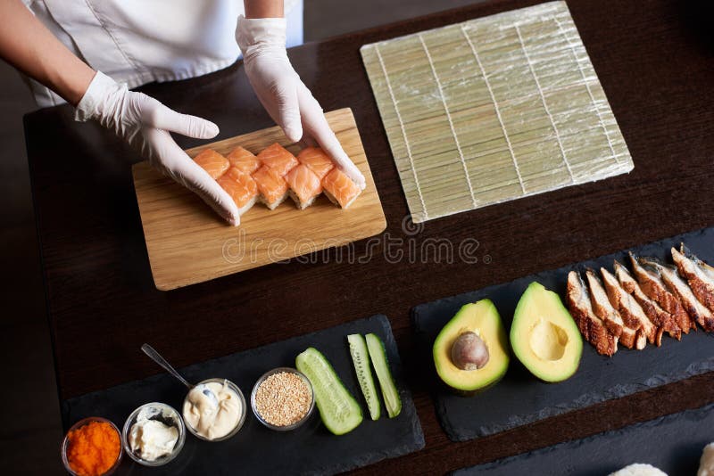 Process of Preparing Rolling Sushi Stock Photo - Image of cuisine ...