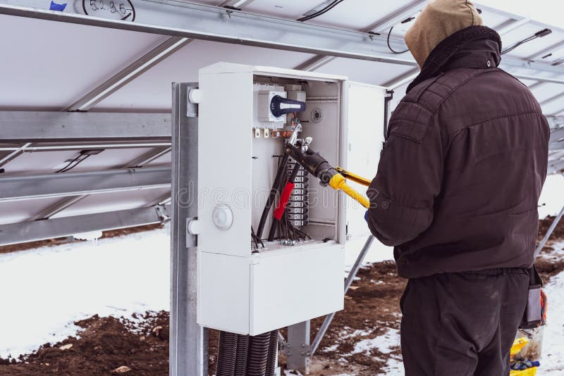 The Process of Pressing the Copper Cable Tips Stock Image - Image of ...