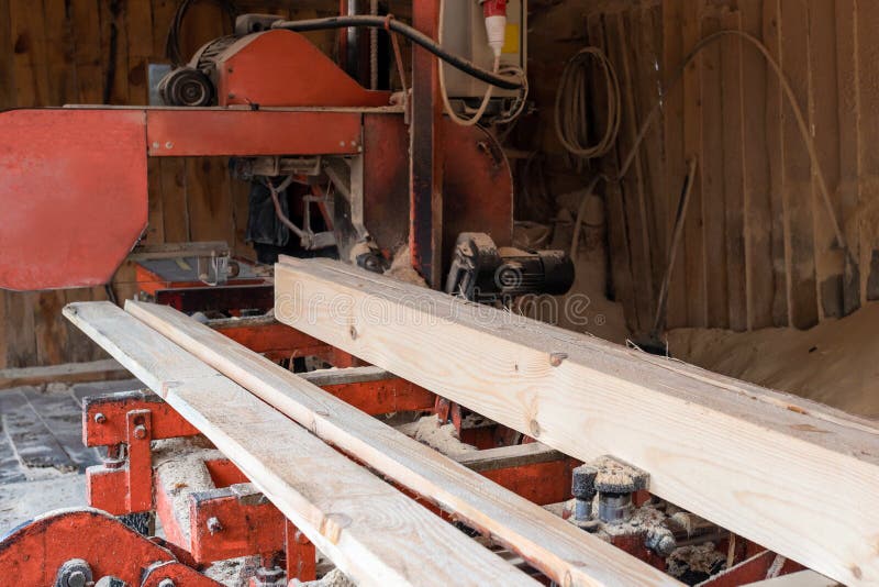 The Process of Processing Pine Boards at the Sawmill. Timber Industry ...