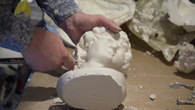 The Process of Processing and Polishing Plaster Figures. a Factory for ...
