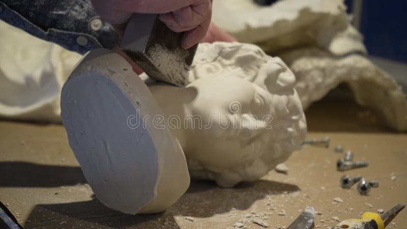 The Process of Processing and Polishing Plaster Figures. a Factory for ...