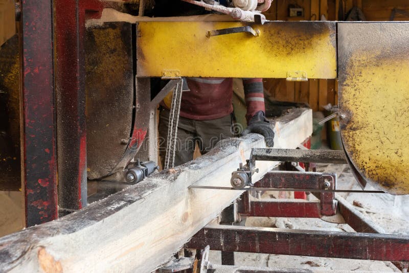 The Process of Processing and Sawing Wood at an Old Sawmill. Timber ...