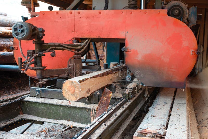 The Process of Processing Wood at a Sawmill. Woodworking Industry Stock ...