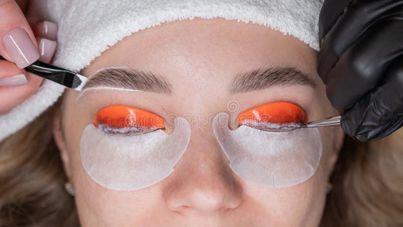The Process of Professional Lamination and Dyeing of Eyelashes and ...
