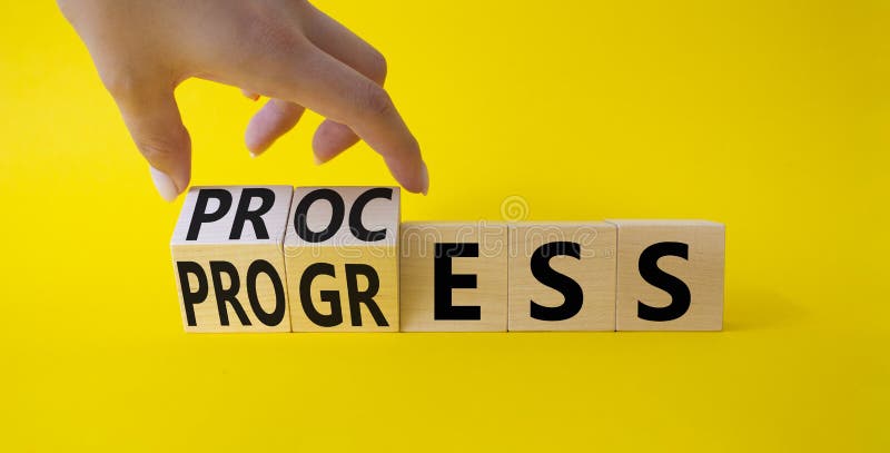 Process and Progress Symbol. Wooden Cubes with Words Process and ...
