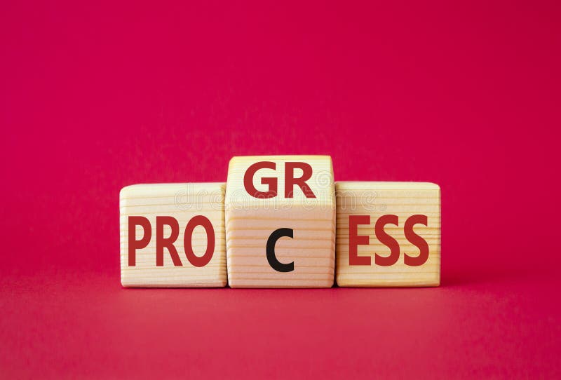 Process and Progress Symbol. Wooden Cubes with Words Process and ...