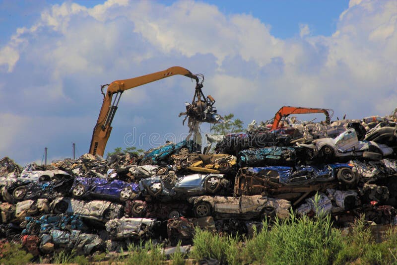Process of Recycling the Machine into Scrap Metal Using a Large Crane ...