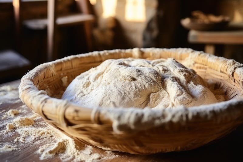 The Process of Rising Bread Dough in a Special Basket. Dough Made from ...