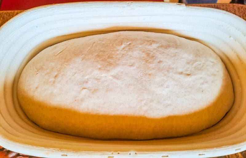 Process of Rising Dough in a Special Basket. Bread Made from Natural ...