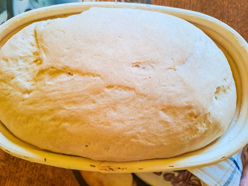 Process of Rising Dough in a Special Basket. Bread Made from Natural ...