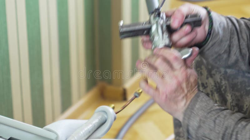 The Process of Rolling Copper Tubes of the Freon Pipeline Stock Video ...