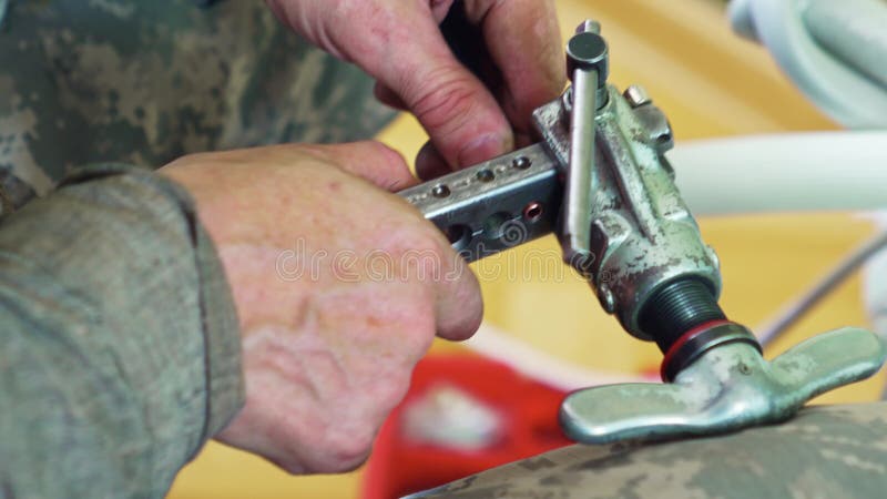 The Process of Rolling Copper Tubes of the Freon Pipeline Stock Video ...