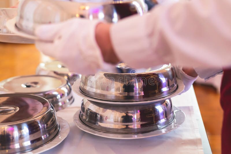 Process of Serving Luxury Dinner in a Cloche Plate Dish with a Lid ...