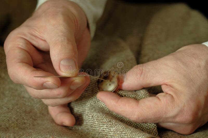 The Process of Sewing Buttons. Manufacture and Repair of Outerwear ...