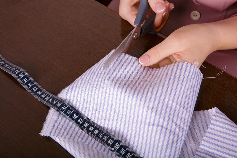 Process of Sewing. Fabric Cutting Stock Image - Image of cutting ...