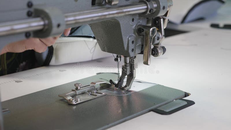 Process of Sewing Leather Goods. the Needle of the Sewing Machine in ...