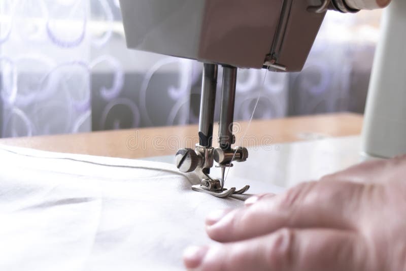 Process of Sewing on a Sewing Machine, Woman Hand Stock Image - Image ...