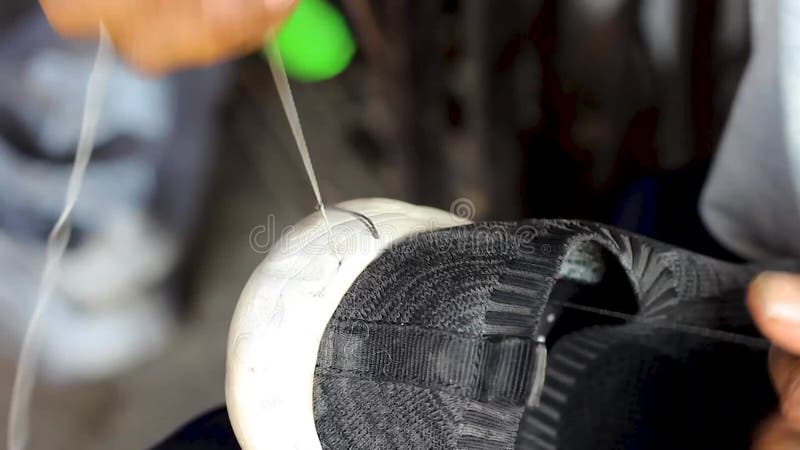 The Process of Sewing or Shoe Soles Stock Video - Video of equipment ...