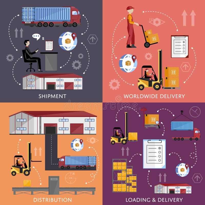 Process of Shipping and Distribution Goods Stock Vector - Illustration ...