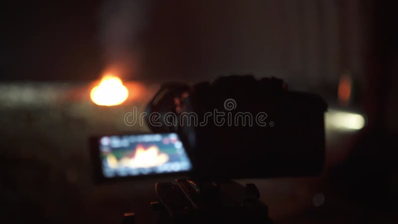 Process of Shooting a Big Fire on Professional Camera with Tripod in ...