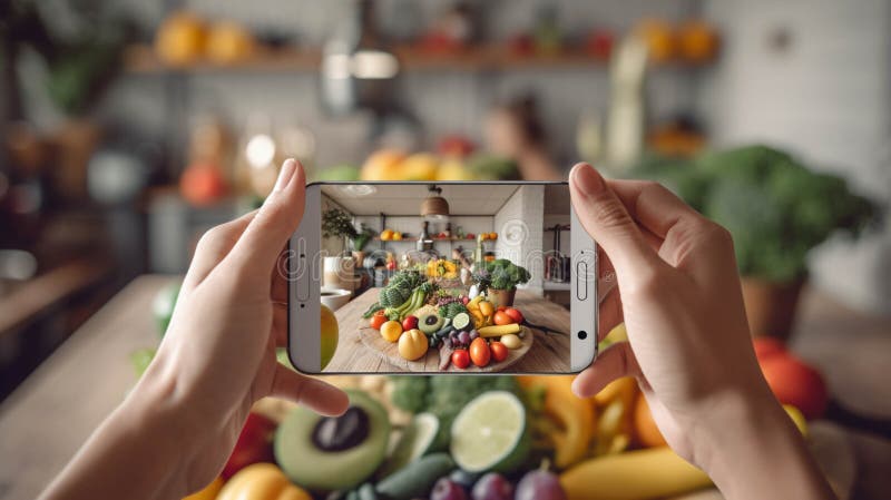 The Process of Shooting on a Smartphone Camera of Assortment of Fresh ...