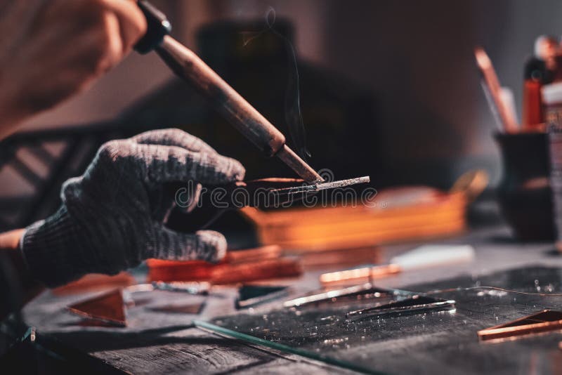 Process of Soldering by Hands at Glass Workshop Stock Image - Image of ...