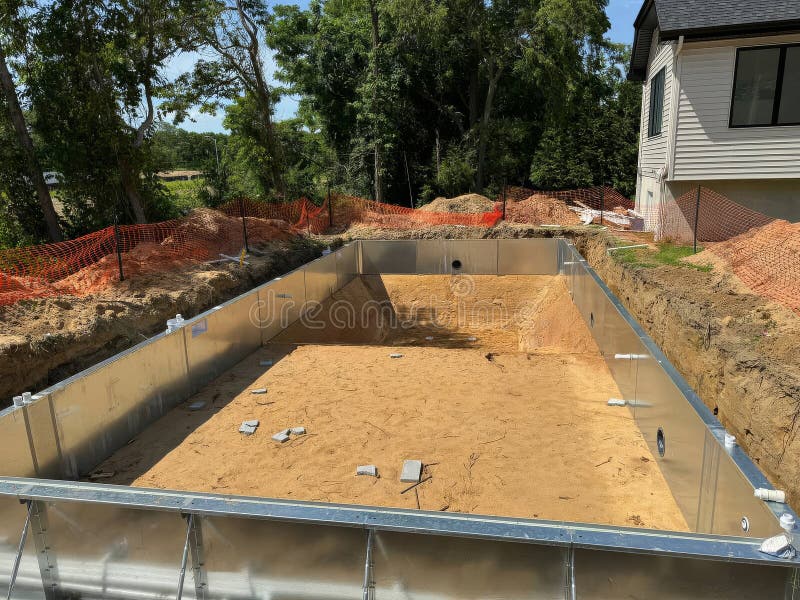 Process of Steel Structure Construction of a Swimming Pool Near House ...