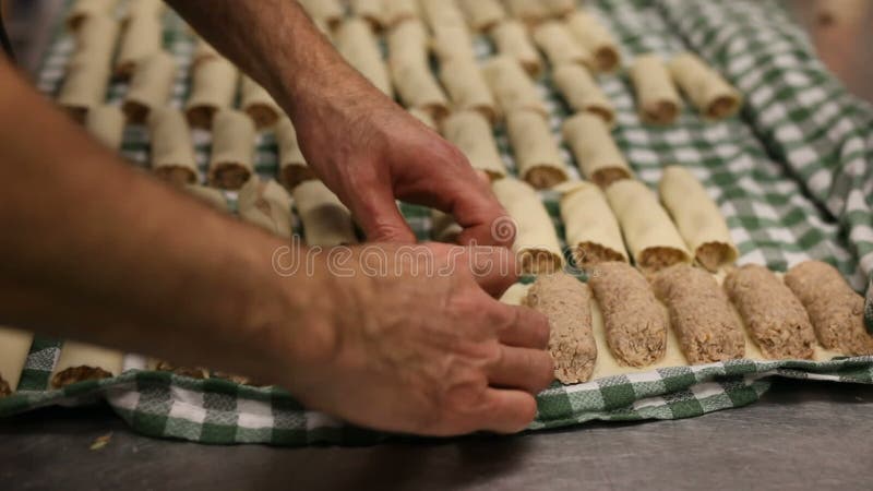 Process of Stuffing Cannelloni with Minced Meat on Restaurant Kitchen ...