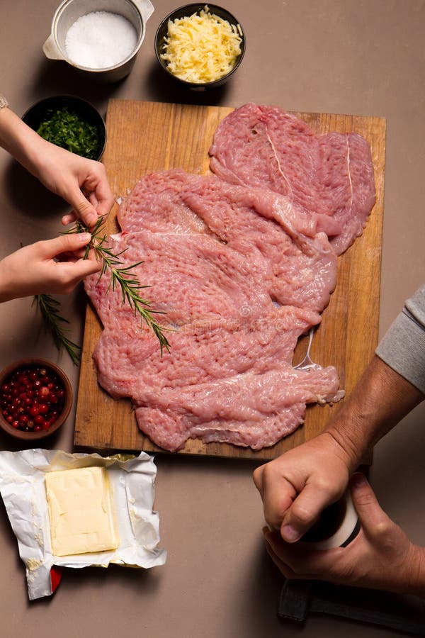 The Process of Stuffing Turkey Fillet for the Christmas Table Stock ...