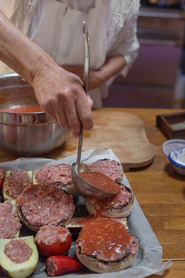Process of Stuffing Vegetables with Meat Rustic Decor Homemade Concept ...